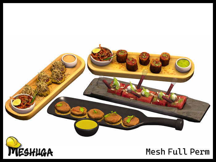 Second Life Marketplace - Meshuga Snack Plates Food Pack FULL PERM MESH