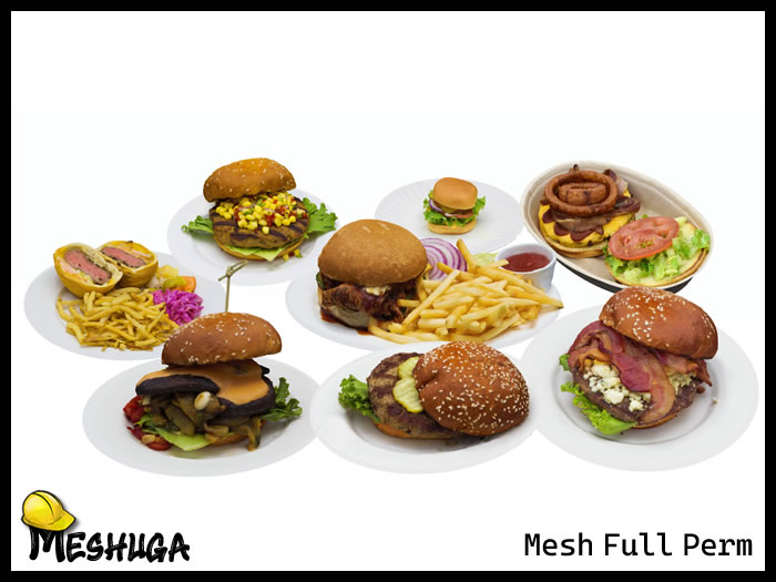 Second Life Marketplace - Meshuga Food Pack - 8 Different Burger Meal ...