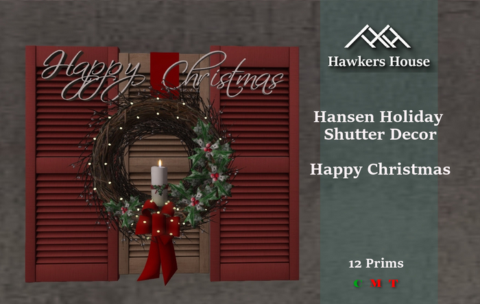 Second Life Marketplace - *HH* Hansen Holiday Shutter Decor Happy Christmas