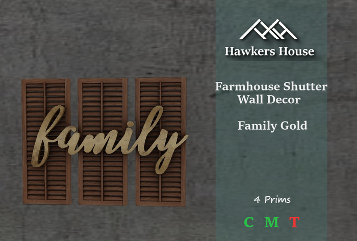 Second Life Marketplace - *HH* Farmhouse Shutter Wall Decor Family Gold