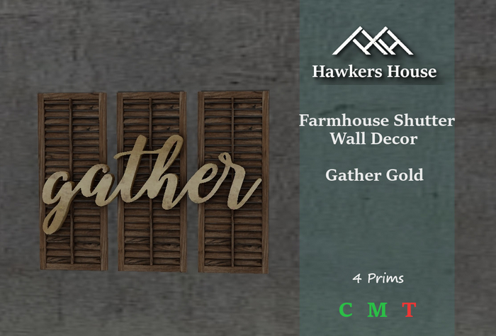 Second Life Marketplace - *HH* Farmhouse Shutter Wall Decor Gather Gold