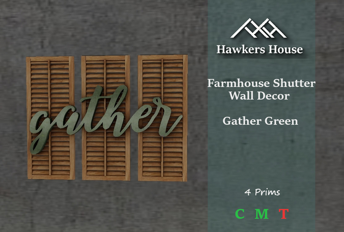 Second Life Marketplace - *HH* Farmhouse Shutter Wall Decor Gather Green