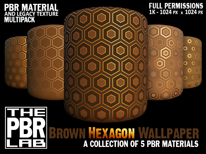 Second Life Marketplace - The PBR Lab - Brown Hexagon Wallpaper ...