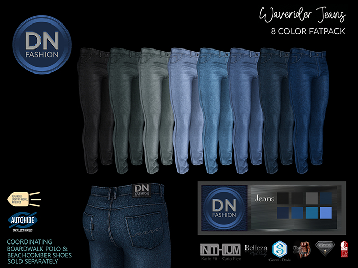 Second Life Marketplace - [DN] Men's Waverider Jeans - Multicolor Fatpack