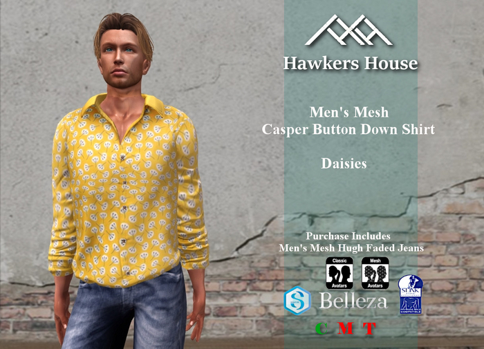 Second Life Marketplace - *HH* Men's Mesh Casper Button Down Shirt Daisies