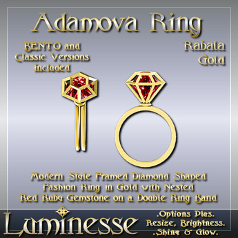 Second Life Marketplace - ADAMOVA Rabala BENTO Ring OP - Red Ruby Gold