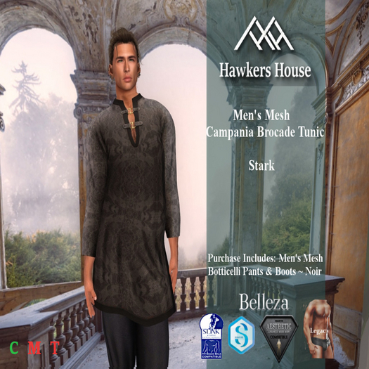 Second Life Marketplace - *HH* Men's Mesh Campania Brocade Tunic Stark