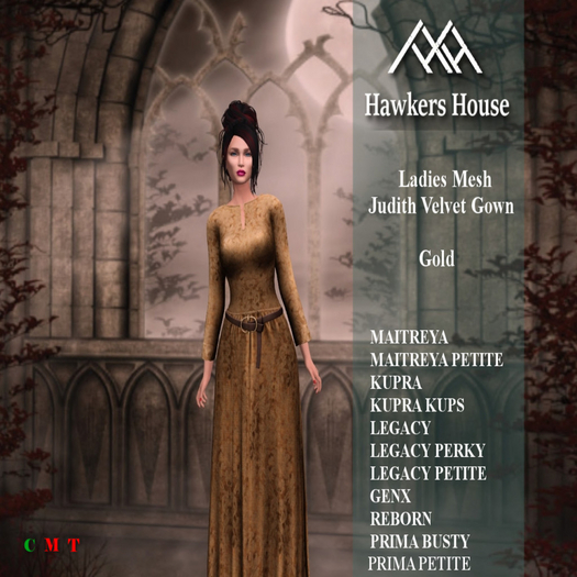 Second Life Marketplace - *HH* Ladies Mesh Judith Velvet Gown Gold
