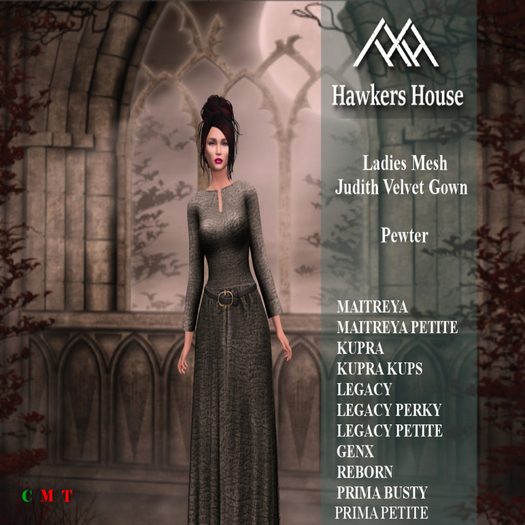 Second Life Marketplace - *HH* Ladies Mesh Judith Velvet Gown Pewter
