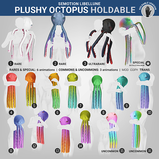 Second Life Marketplace - SEmotion Libellune Plushy Octopus Holdable ...