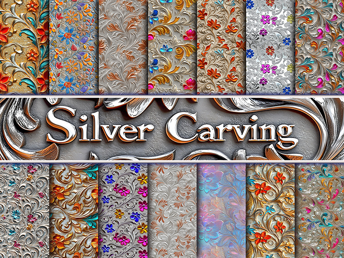 Second Life Marketplace - Nova Craft Silver Carving Textures - Set 01