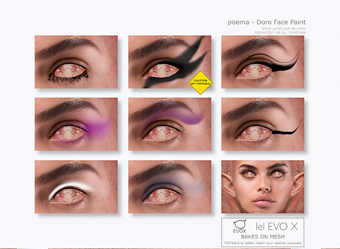 Second Life Marketplace - poema - Doro Face Paint BoM (wear to unpack)