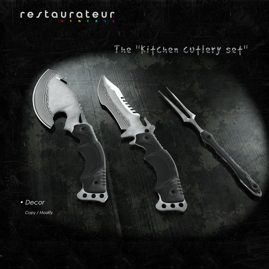 Second Life Marketplace - The "Kitchen cutlery set". Damascus steel ...