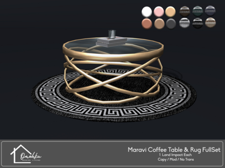 Second Life Marketplace - OMAHKU - Maravi Coffee Table & Rug FullSet
