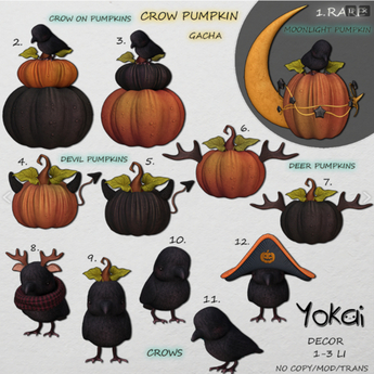 Second Life Marketplace - 5.YOKAI - Crow pumpkin - Devil pumpkins [black]
