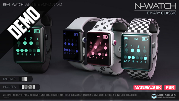 Second Life Marketplace - *DEMO* N-WATCH (BINARY CLASSIC + PBR) [Neurolab Inc.]