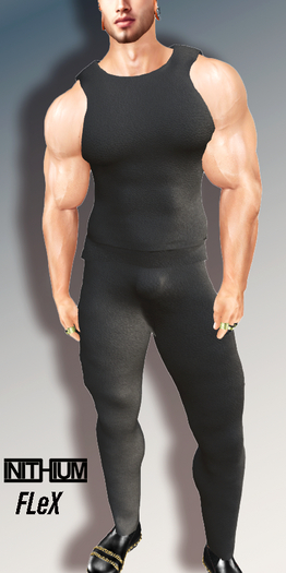 Second Life Marketplace - Brutal Leather Top Pants Outfit Black Kario Flex