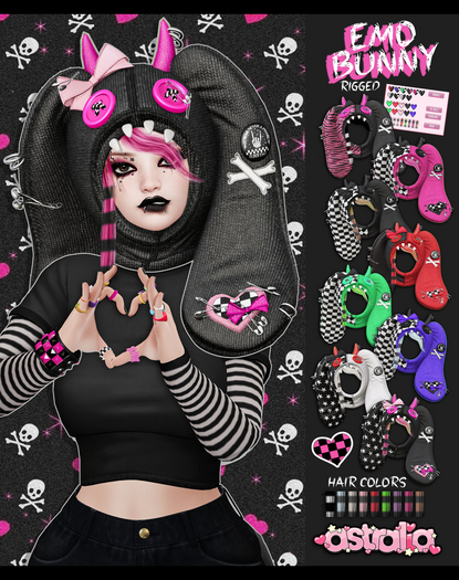 Second Life Marketplace - Astralia // Emo Bunny Hat and Hair DEMO
