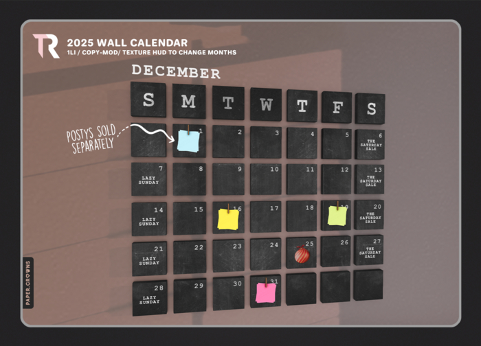 Second Life Marketplace - [TR] 2025 Wall Calendar