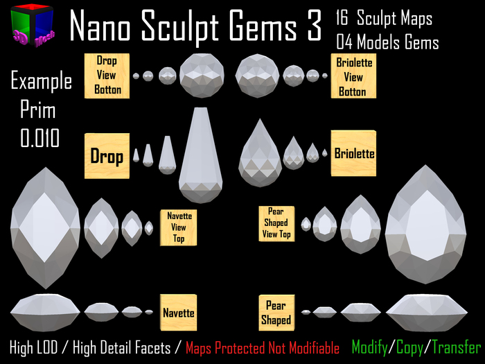 Second Life Marketplace - *3DM* Nano Sculpt Gems 3 - 16 Sculpt Maps