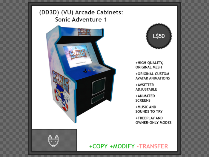 Second Life Marketplace - (DD3D) (VU) Sonic Adventure 1 Arcade Cabinet