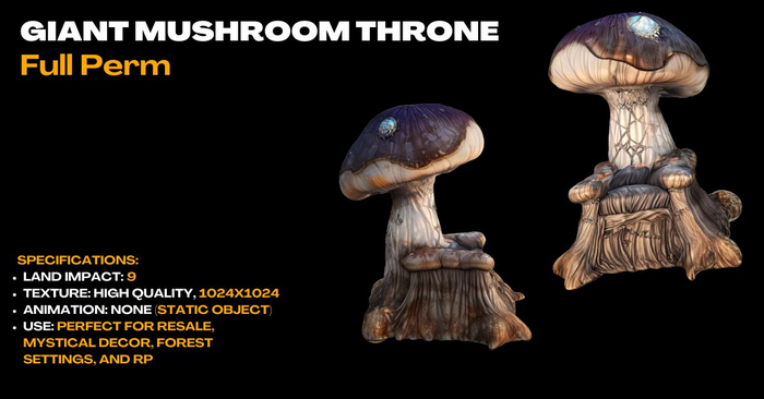 Second Life Marketplace - [NE] giant mushroom throne