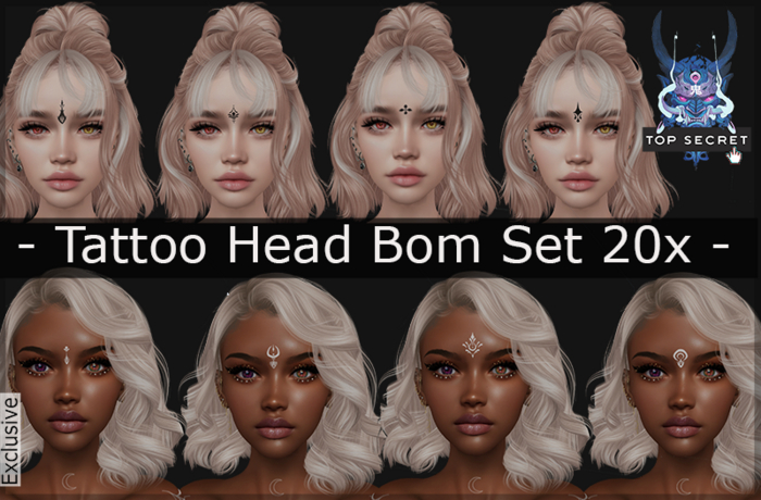 Second Life Marketplace - TOPSecret - Tattoo Head Bom Set 20x Black White