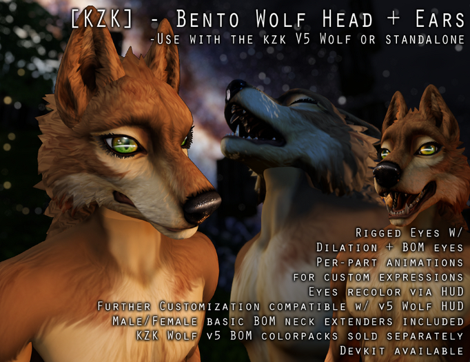 Second Life Marketplace - [KZK] - Bento Wolf Head + Ears