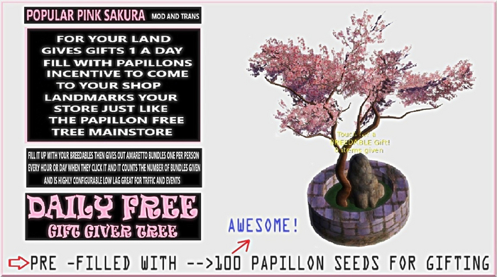 Second Life Marketplace - DAILY FREE PAPILLON GIFTGIVER TREE pNK SAKURA ...