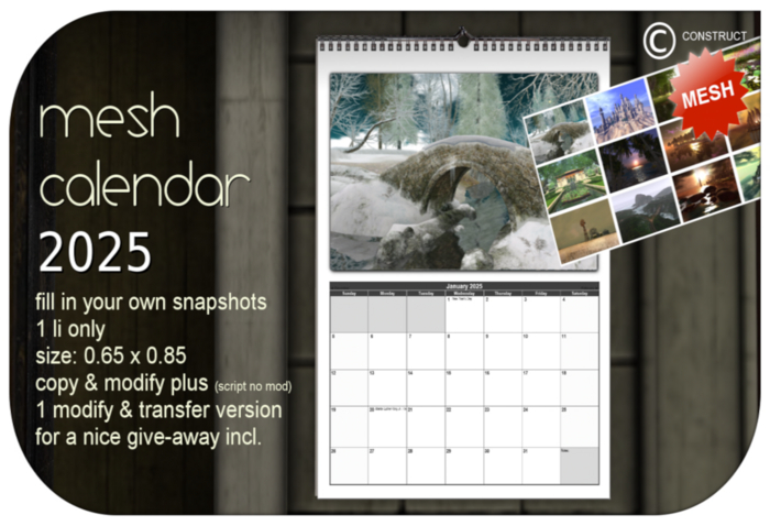 Second Life Marketplace - CONSTRUCT - Calendar 2025 - 1 li