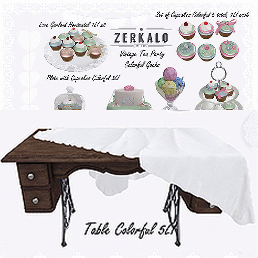 Second Life Marketplace - [ zerkalo ] Vintage Tea Party - Table Colorful