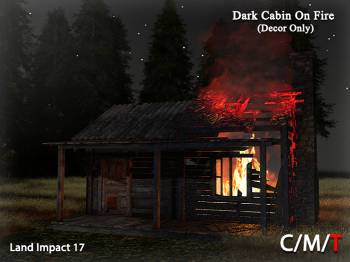 Second Life Marketplace - "Killer's" Dark Cabin On Fire (Decor Only)
