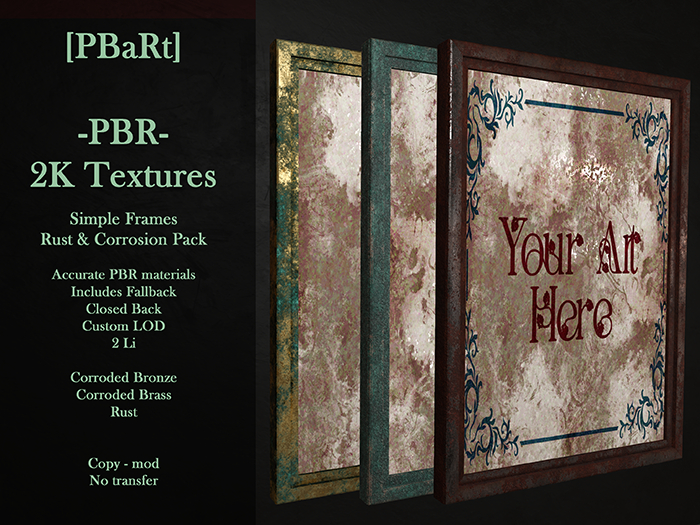 Second Life Marketplace - [PBaRt] 2K PBR Picture Frame - Rust ...
