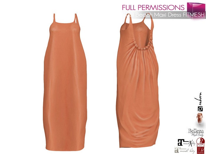 Second Life Marketplace - Full Perm Female Orange Casual Beach Maxi ...