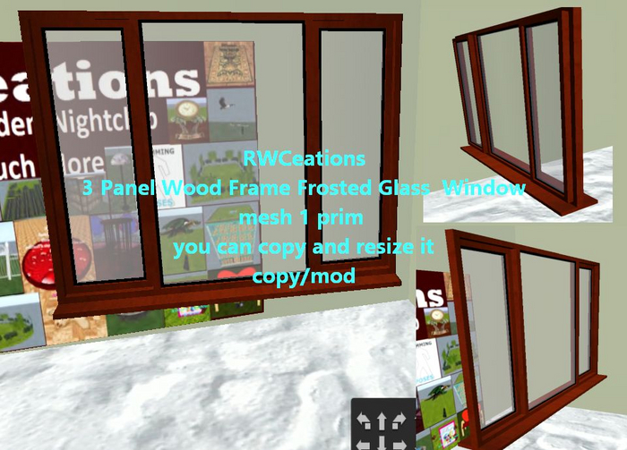 Second Life Marketplace - 3 Panel Wood Frame Frosted Glass Window (boxed)