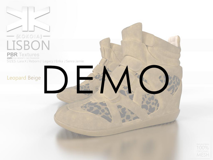 Second Life Marketplace - Demo :: Lisbon :: Woman Sneakers :: Leopard Beige :: {kokoia}