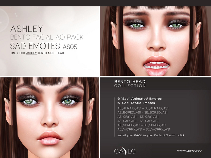 Second Life Marketplace - [GA.EG] Ashley Bento Facial AO Pack - AS05 ...