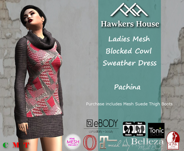 Second Life Marketplace - *HH* Ladies Mesh Blocked Cowl Sweater Dress ...