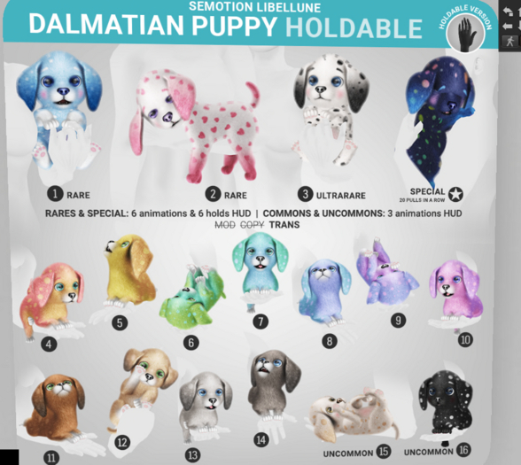 Second Life Marketplace - SEmotion Libellune Dalmatian Puppy Holdable ...
