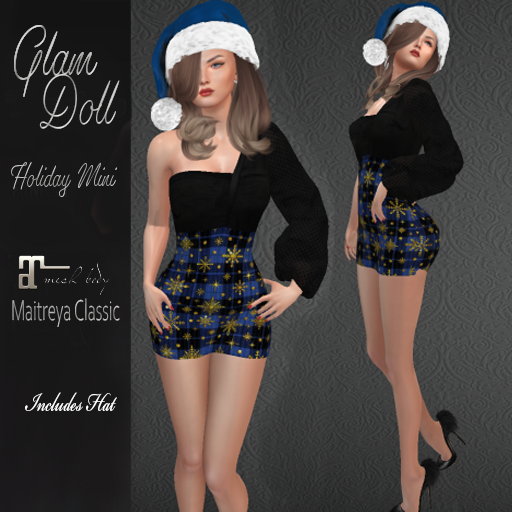 Second Life Marketplace - Glam Doll Holiday Mini Blue Plaid Gift "promo"