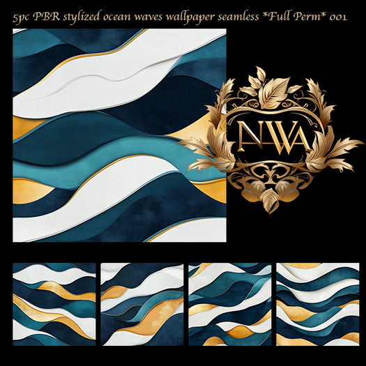 Second Life Marketplace - 5pc PBR stylized ocean waves design wallpaper ...