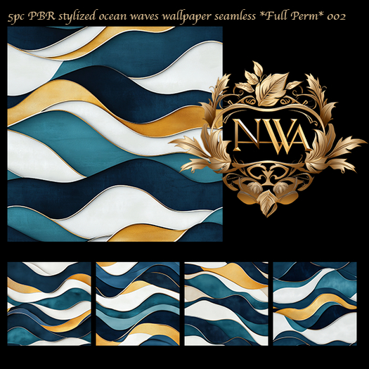 Second Life Marketplace - 5pc PBR stylized ocean waves design wallpaper ...