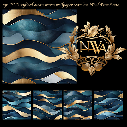 Second Life Marketplace - 5pc PBR stylized ocean waves design wallpaper ...