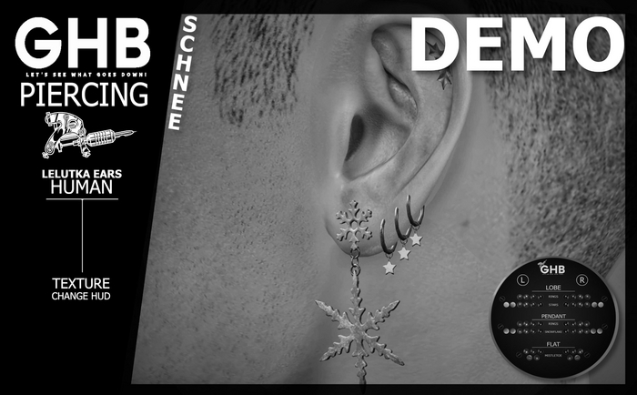 Second Life Marketplace - [GHB] PIERCING: SCHNEE LELUTKA EARS HUMAN (DEMO)