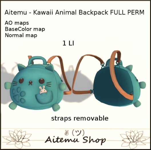 Second Life Marketplace - Aitemu // Kawaii Animal Backpack FULL PERM