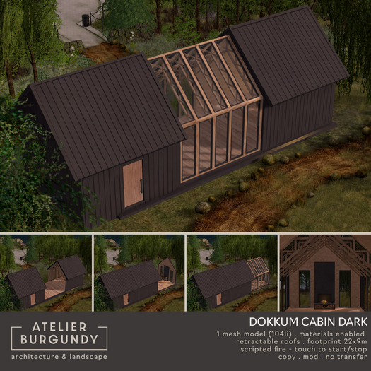 Second Life Marketplace - Atelier Burgundy . Dokkum Cabin Dark