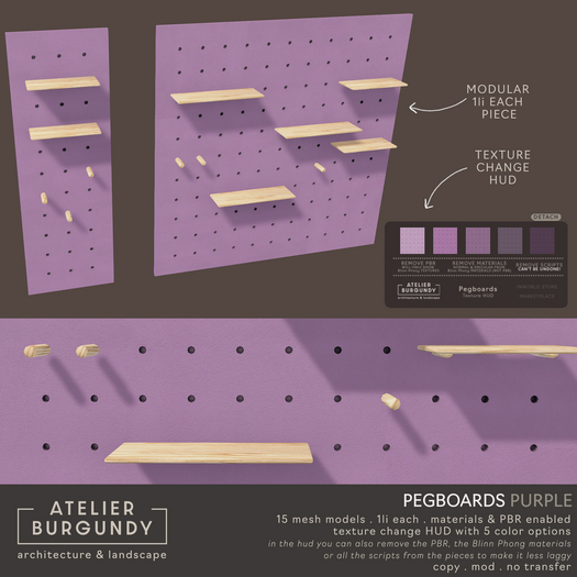 Second Life Marketplace - Atelier Burgundy . Pegboards . Purple