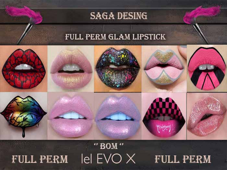 Second Life Marketplace - SaGa Design Full Perm GLAM LIPSTICK SET ''BOM ...