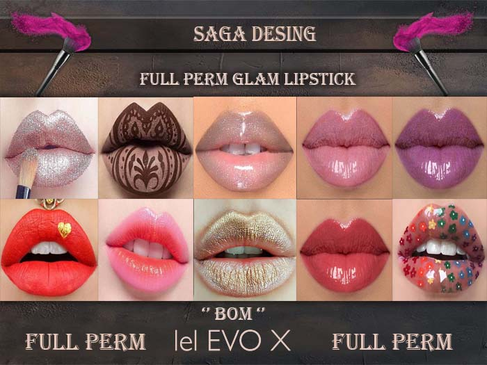 Second Life Marketplace - SaGa Design Full Perm GLAM LIPSTICK SET ''BOM ...