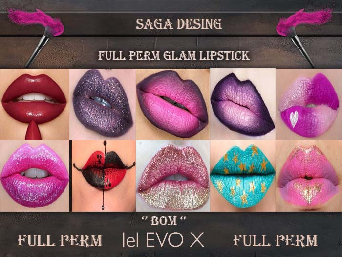 Second Life Marketplace - SaGa Design Full Perm GLAM LIPSTICK SET ''BOM ...